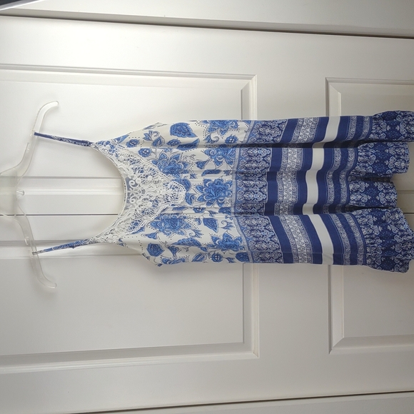 Blu Pepper | Dresses | Blu Pepper Boho Delft Blue Floral Spaghetti ...